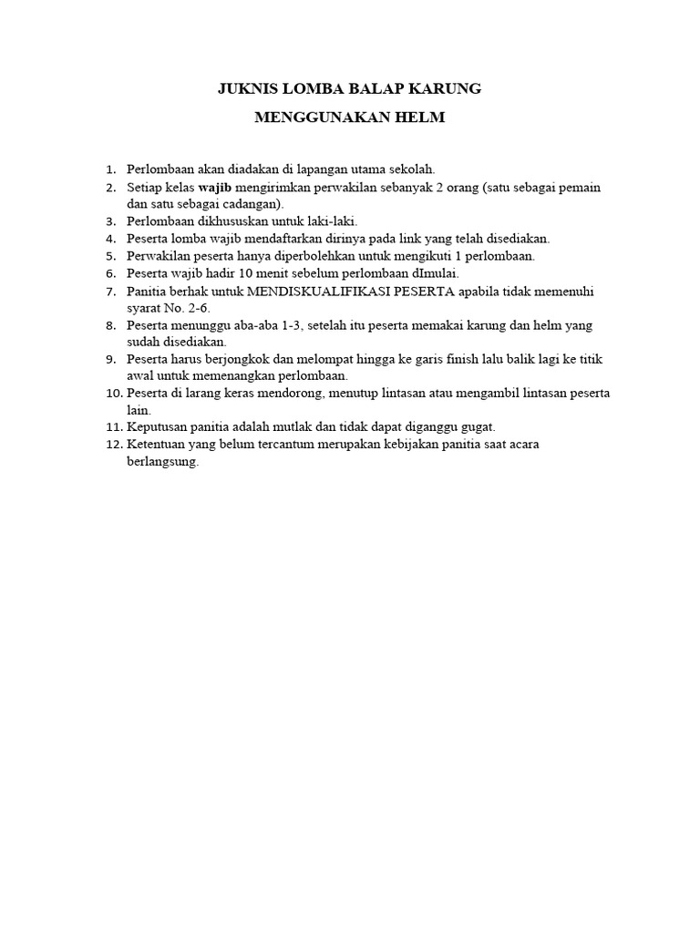 Juknis Lomba Balap Karung Helm | PDF