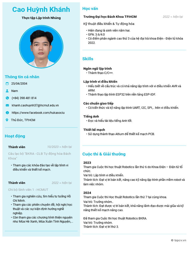 CV Cao Huỳnh Khánh - Embedded_Software_VN | PDF
