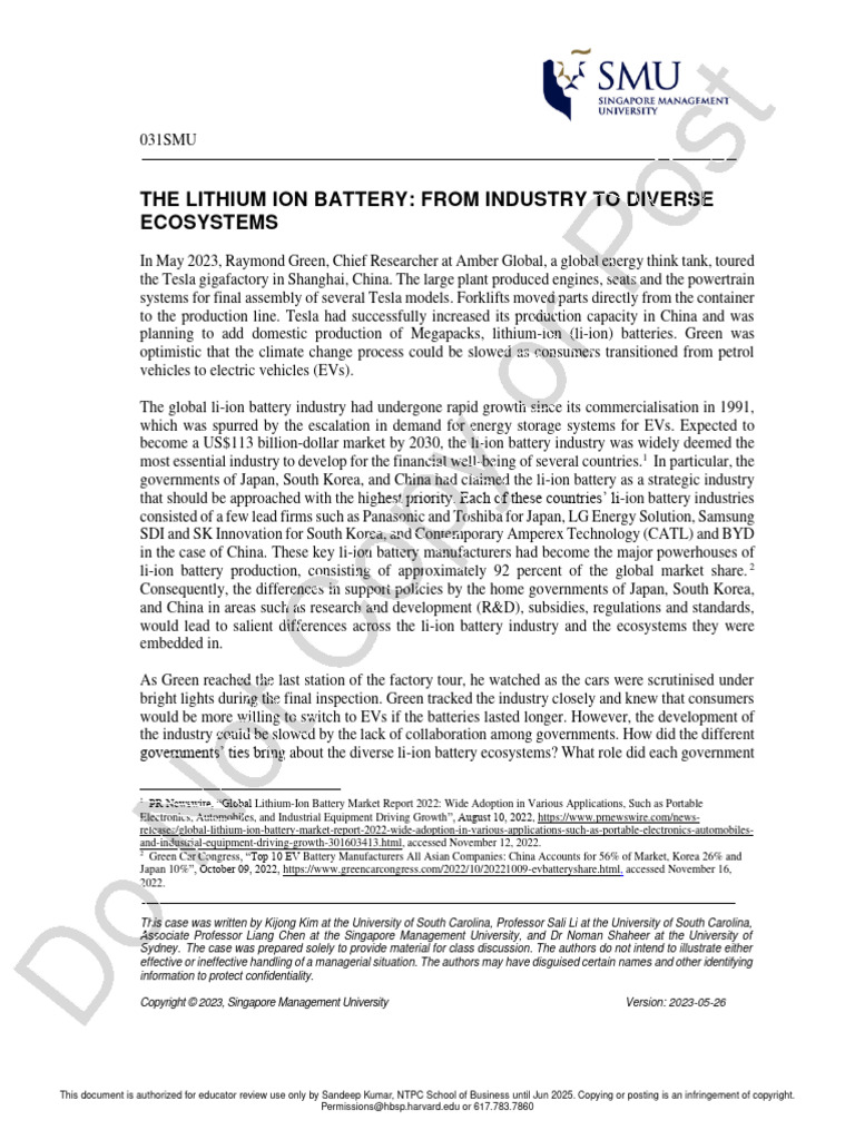 The Lithiu Ion Battery - From Industry To Diverse Ecosystems - Student ...
