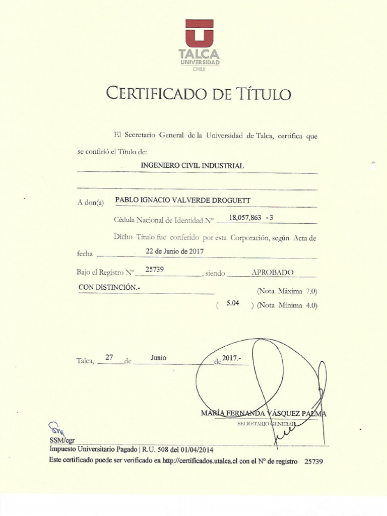 Certificado de Titulo | PDF