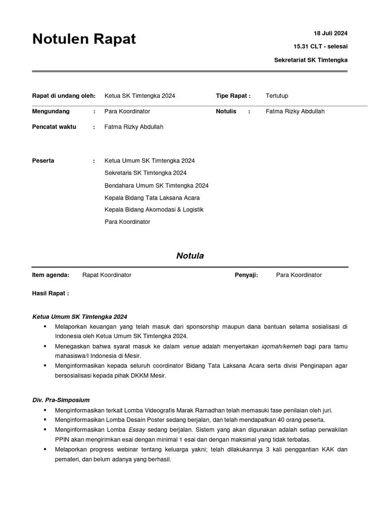 Notula Rapat Koordinator (2) - 072022 | PDF | Bisnis