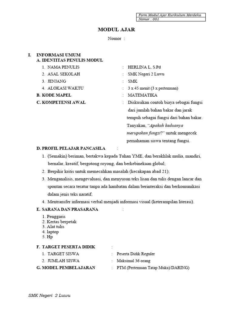 Modul Ajar 1 Kumer MTK KLS Xi | PDF | Karier & Perkembangan