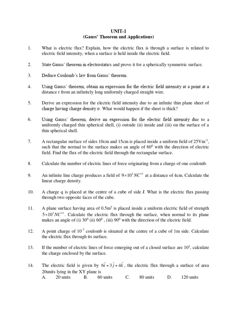 Unit 1 Gauss Theorem Pdf