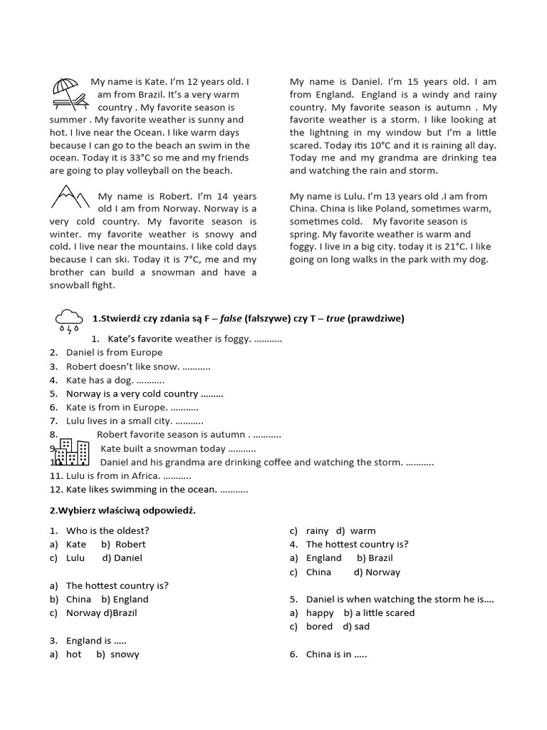 Weather Easy Reading Reading Comprehension Exercises - 138972 | PDF ...