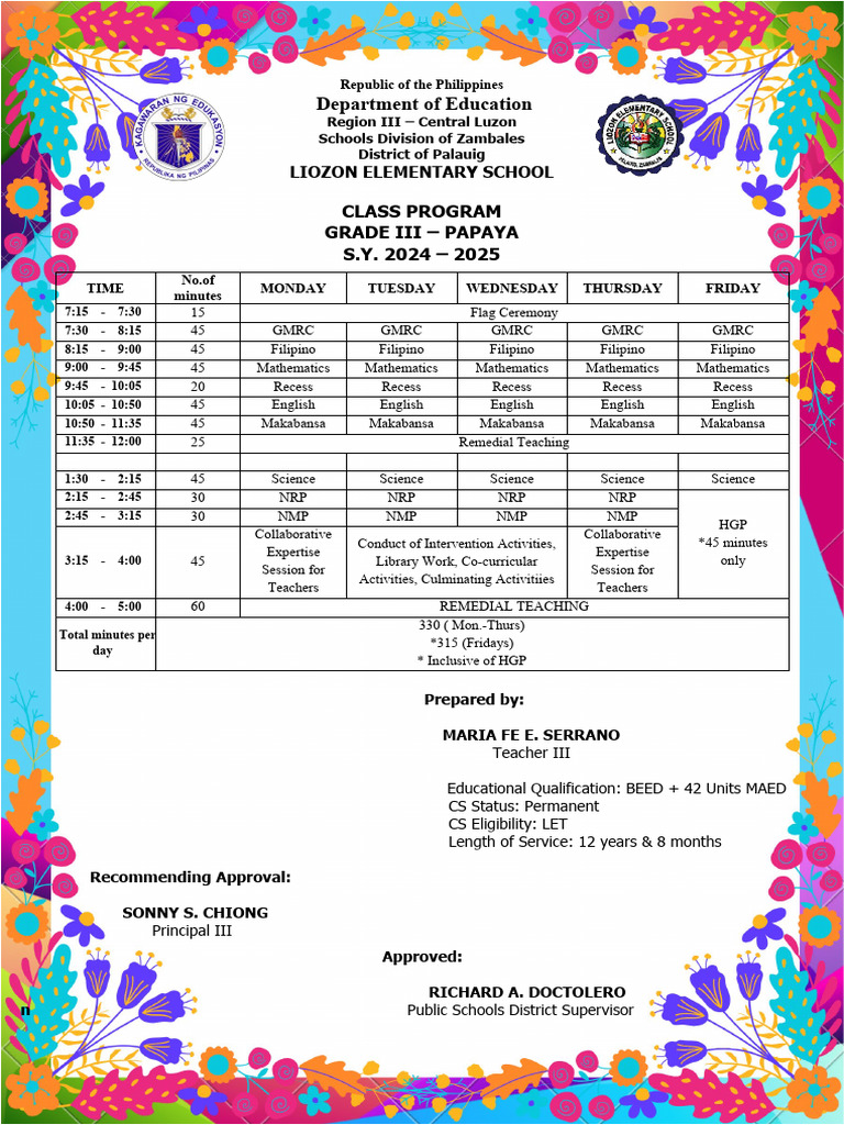 Grade3 Class Program 2024 2025 | PDF