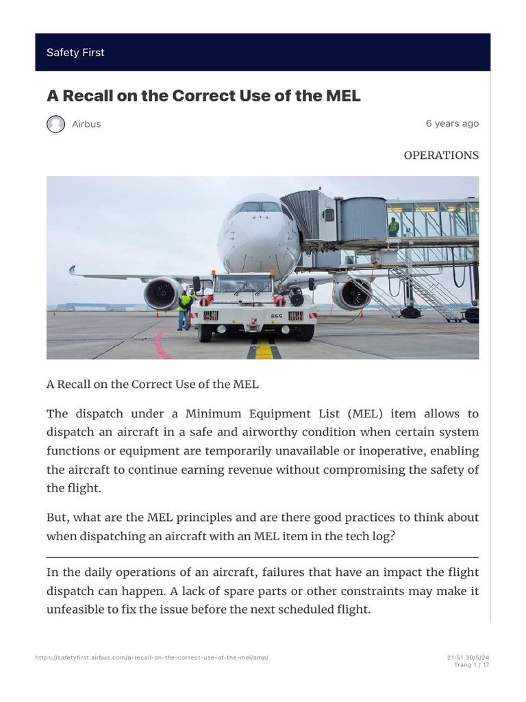 A Recall On The Correct Use of The MEL - Safety First | PDF | Aviation