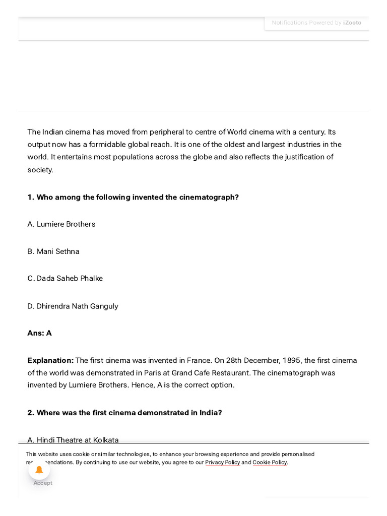 Indian Cinema Quiz Questions & Answers | PDF | Cinema Of India | Tamil ...