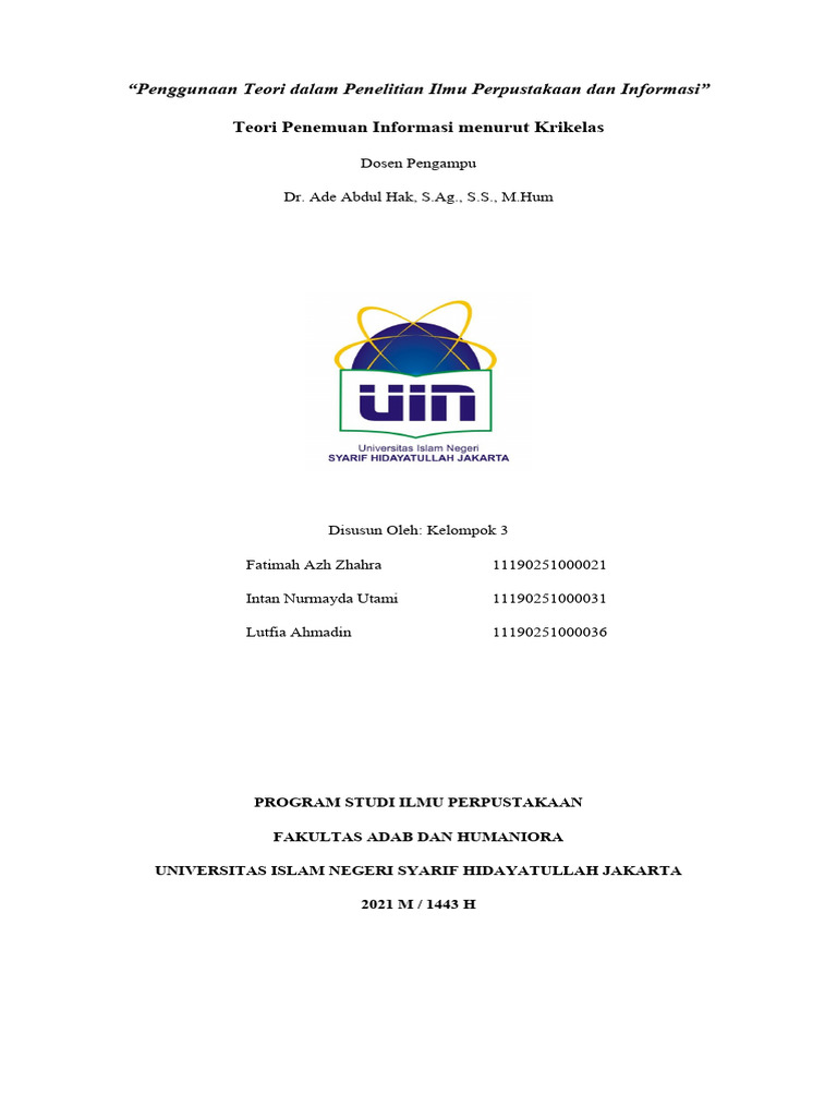 Kelompok 6 - Teori Penemuan Informasi Krikelas - 5D | PDF | Sains ...