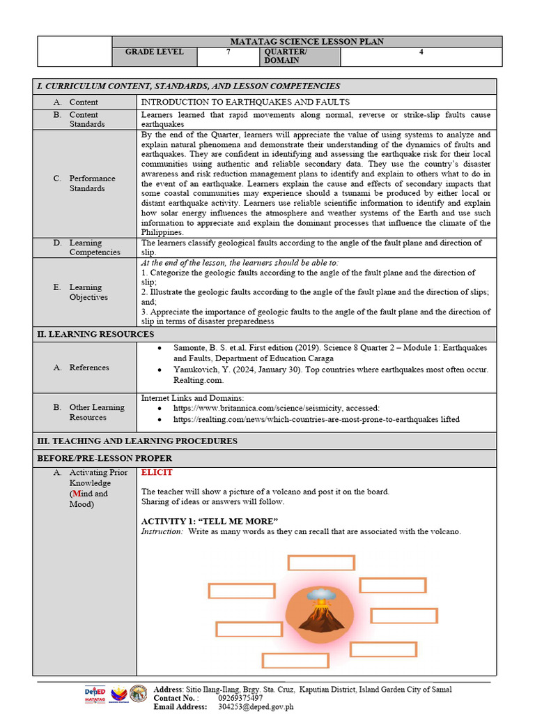 MATATAG Lesson Exemplar Q4 Group2Science | PDF | Fault (Geology ...
