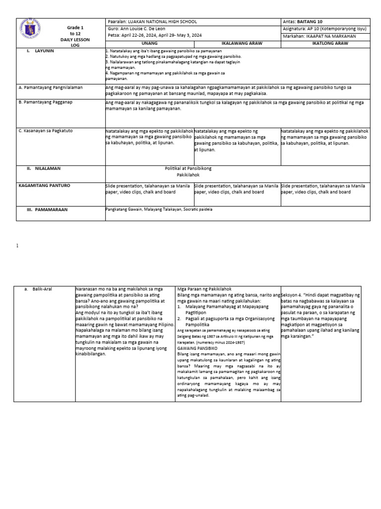 Q4 - DLL - AP10 - WK3 Module 3 | PDF