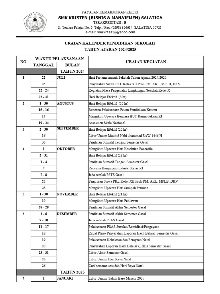 Kalender Pendidikan SMK 2024/2025 | PDF