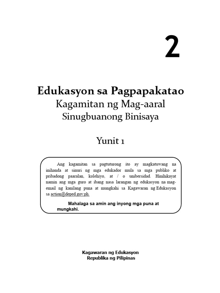 Edukasyon Sa Pagpapakatao 2 Sinugbuanong Binisaya Unit 1 Learner's Material | PDF