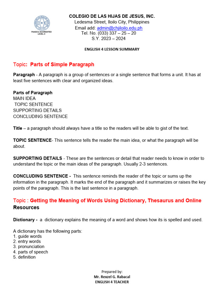 English 4 Lesson Summary | PDF | Non Fiction | Dictionary