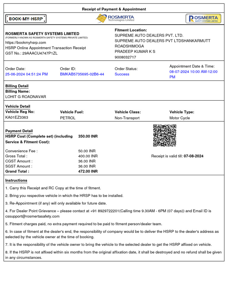 HSRP Number Plat Booking | PDF | Payments | Vehicles