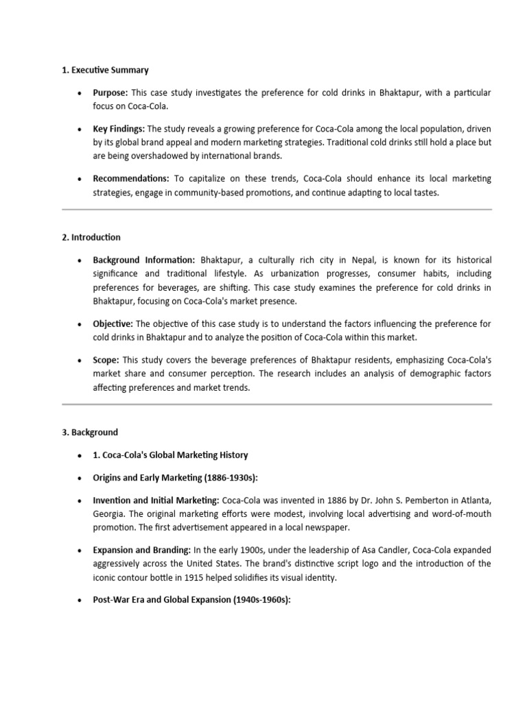 Format for Case study report | PDF | Coca Cola | Brand