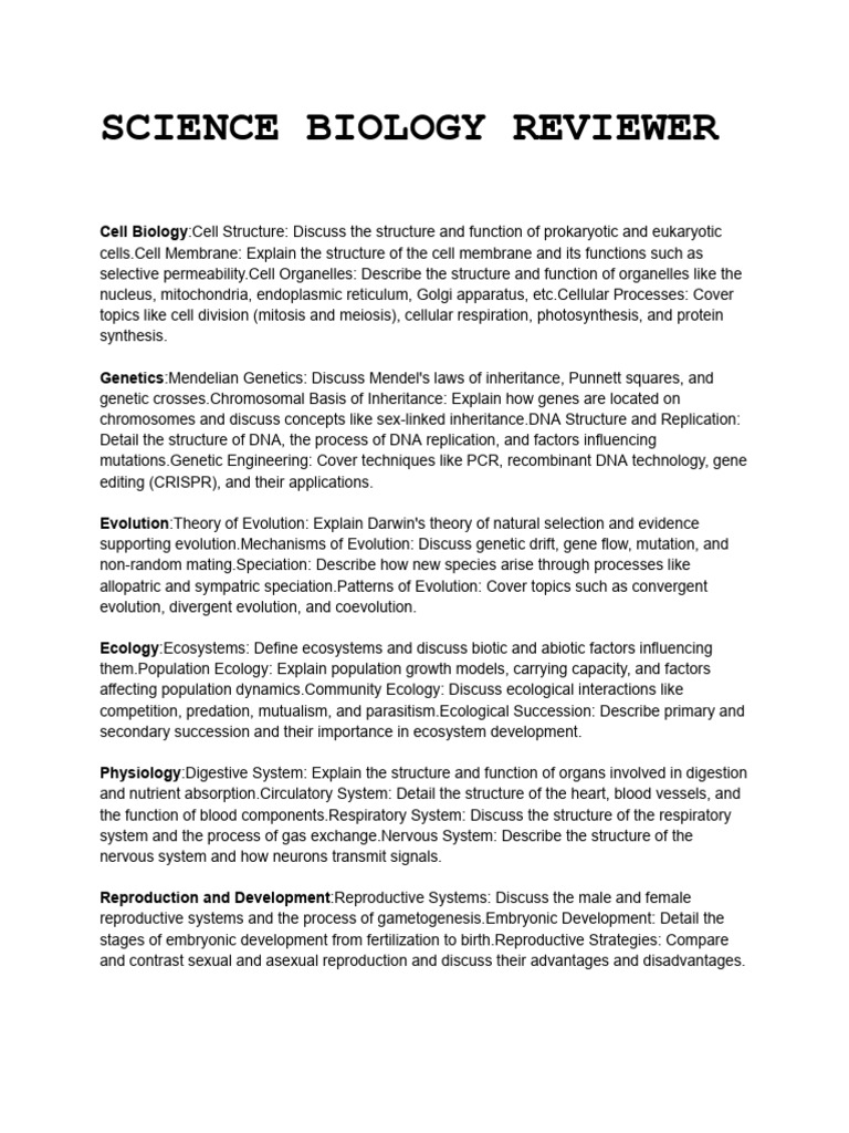 Biology Reviewer | PDF | Evolution | Genetics