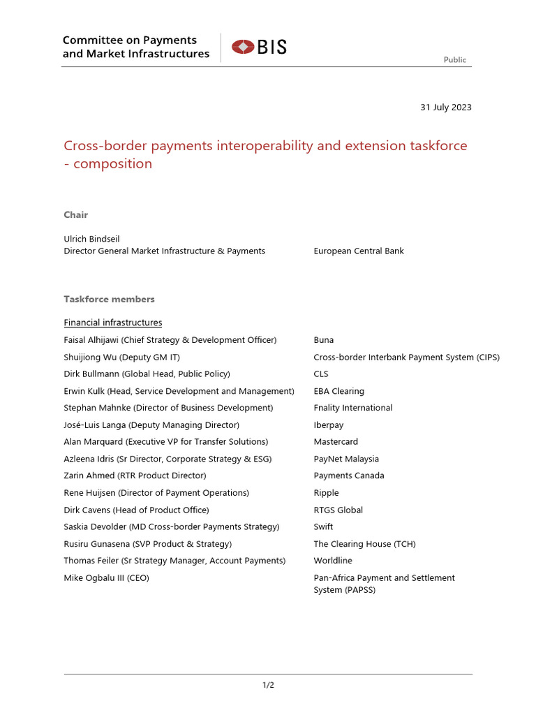 BIS-Cross-border Payments Interoperability and Extension Taskforce | PDF | Payments | Banks