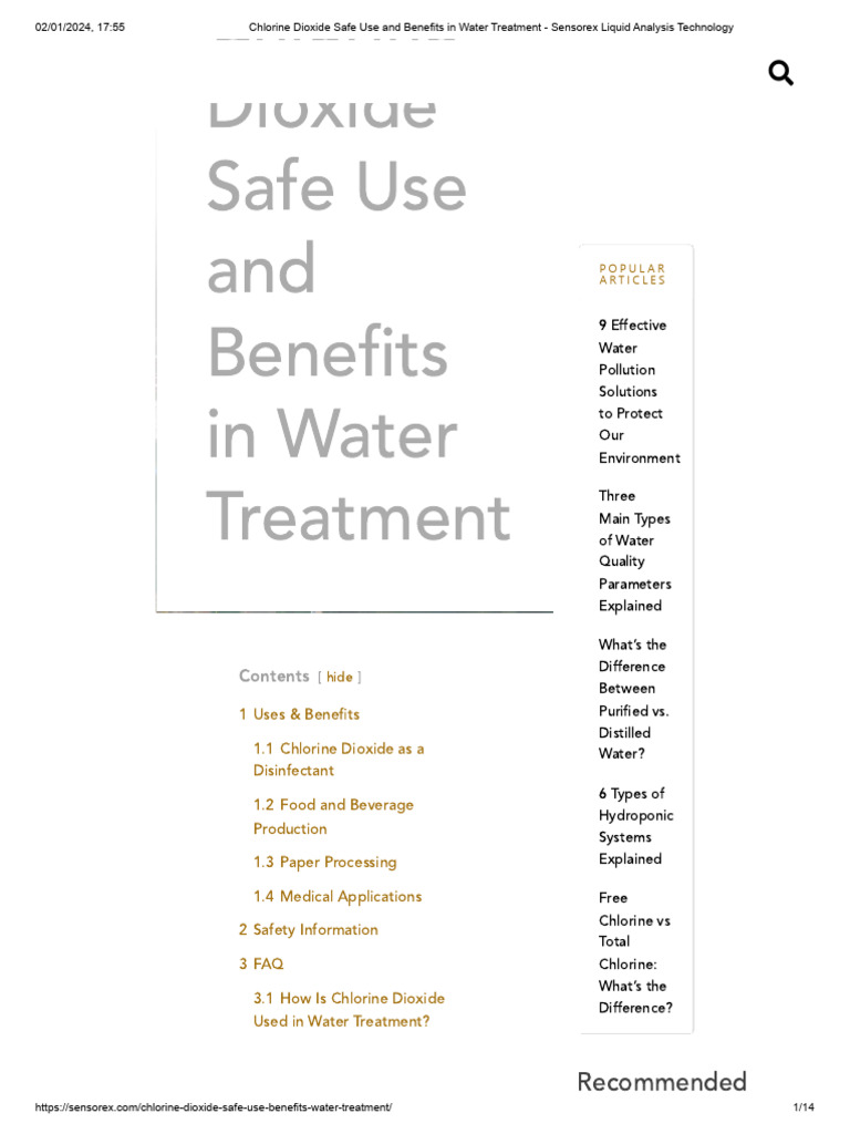 Chlorine Dioxide Safe Use and Benefits in Water Treatment - Sensorex ...