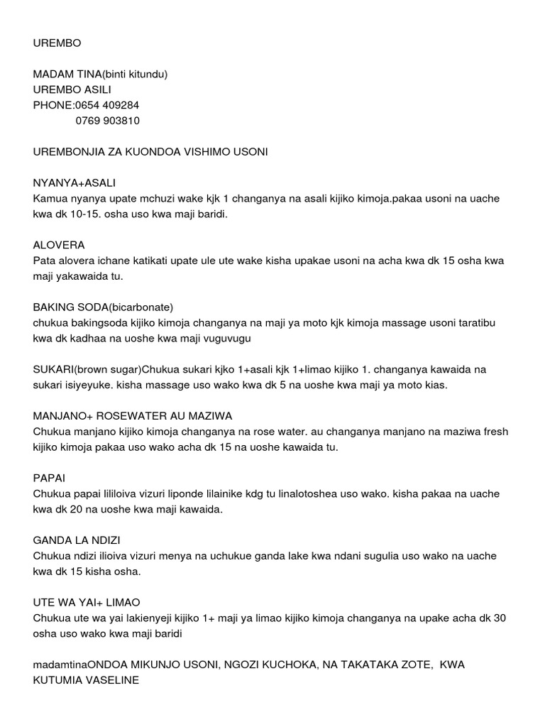 Urembo Wa Ngozi Na Nywele | PDF