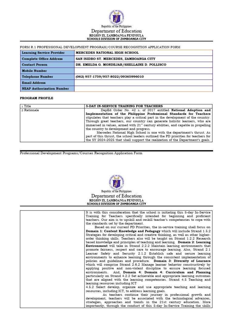 INSET FORM-R.1-Professional-Development-Program-Application-Form | PDF ...