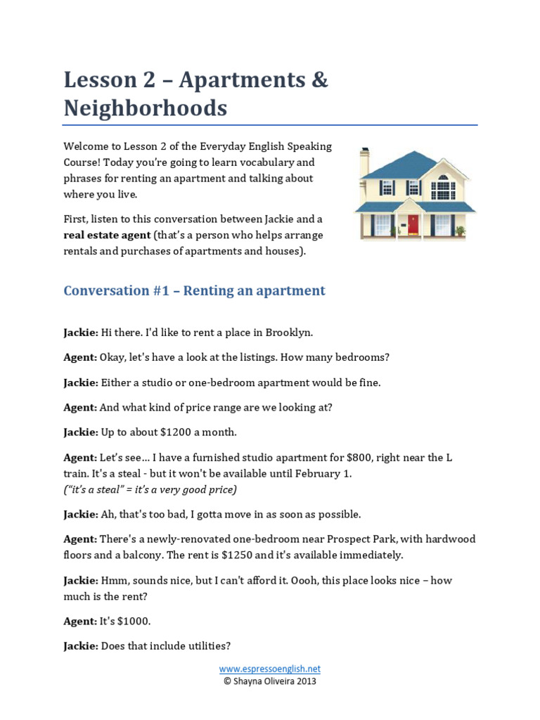 Lesson 02 - Apartments and Neighborhoods | PDF | Apartment | Home Lesson 02 - Apartments and Neighborhoods | PDF | Apartment | Home