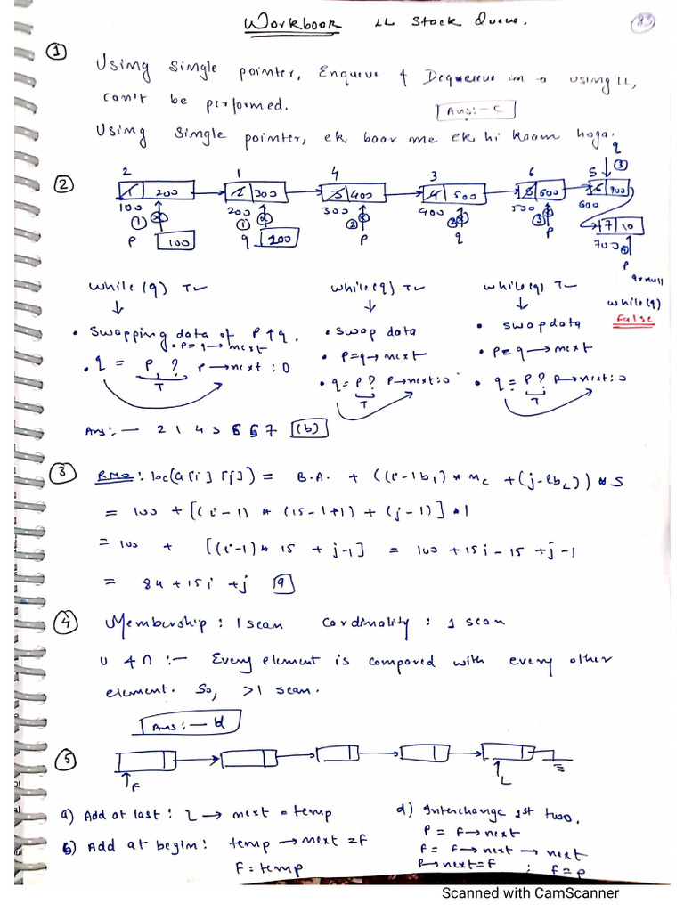 Workbook - Linked List Stack Queue Hashing | PDF