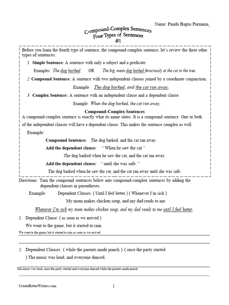 Compound Complex Exercise Pandu Bagus Purnama (1809010037) ... | PDF ...