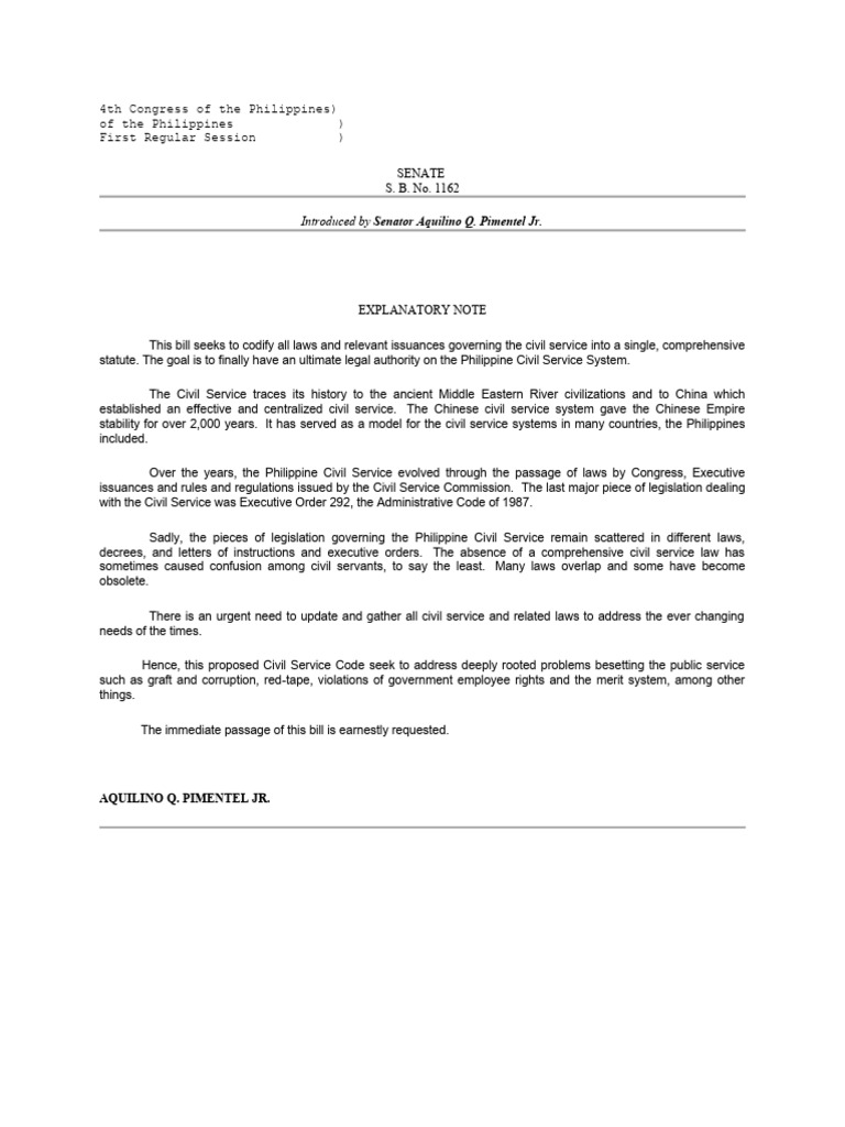 38813030-Civil-Service-Code-of-the-Philippines-Senate-Bill-1162 Final ...