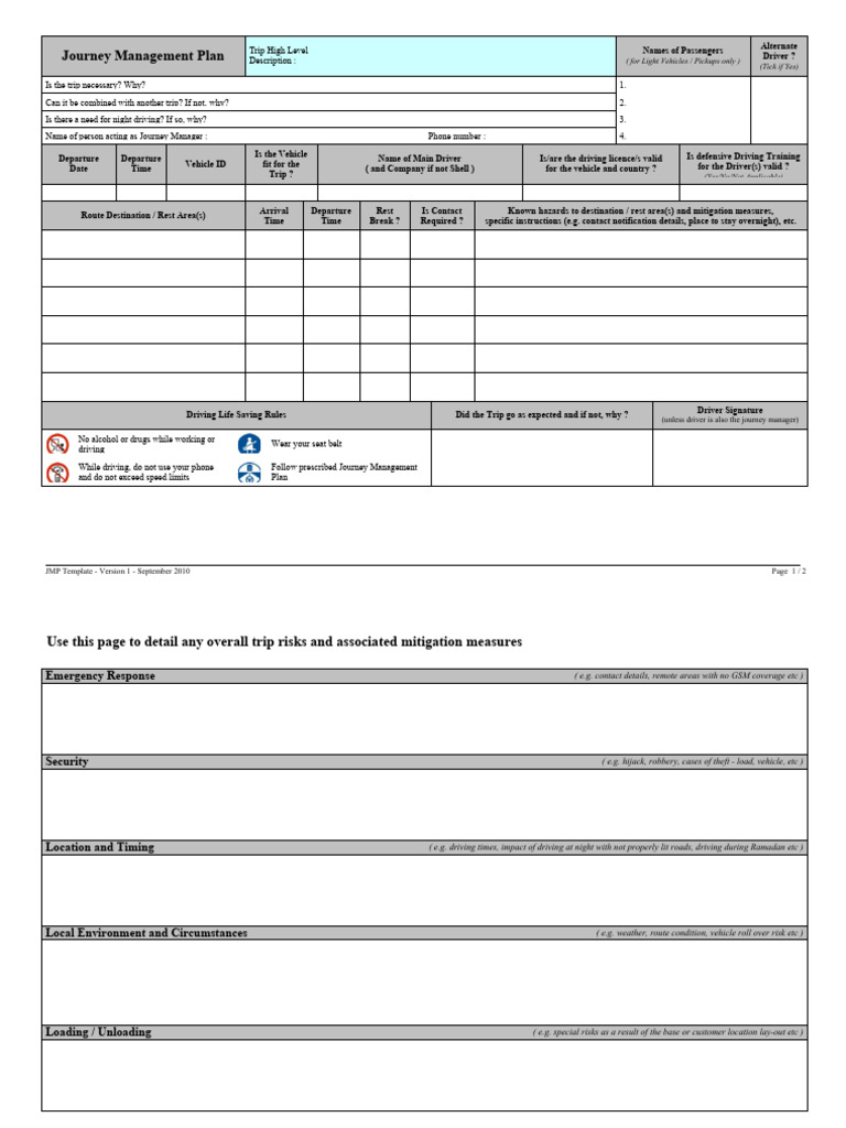 Journey Management Plan Template | PDF | Risk | Land Transport
