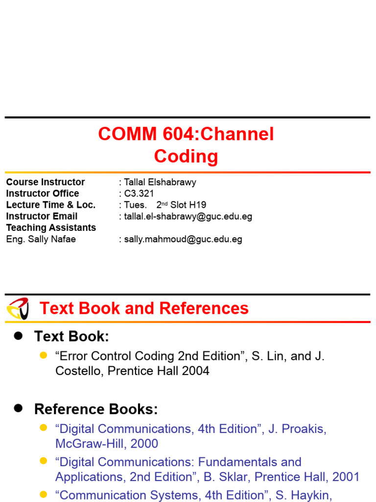 COMM 604 Channel Coding Outline | PDF | Error Detection And Correction | Code