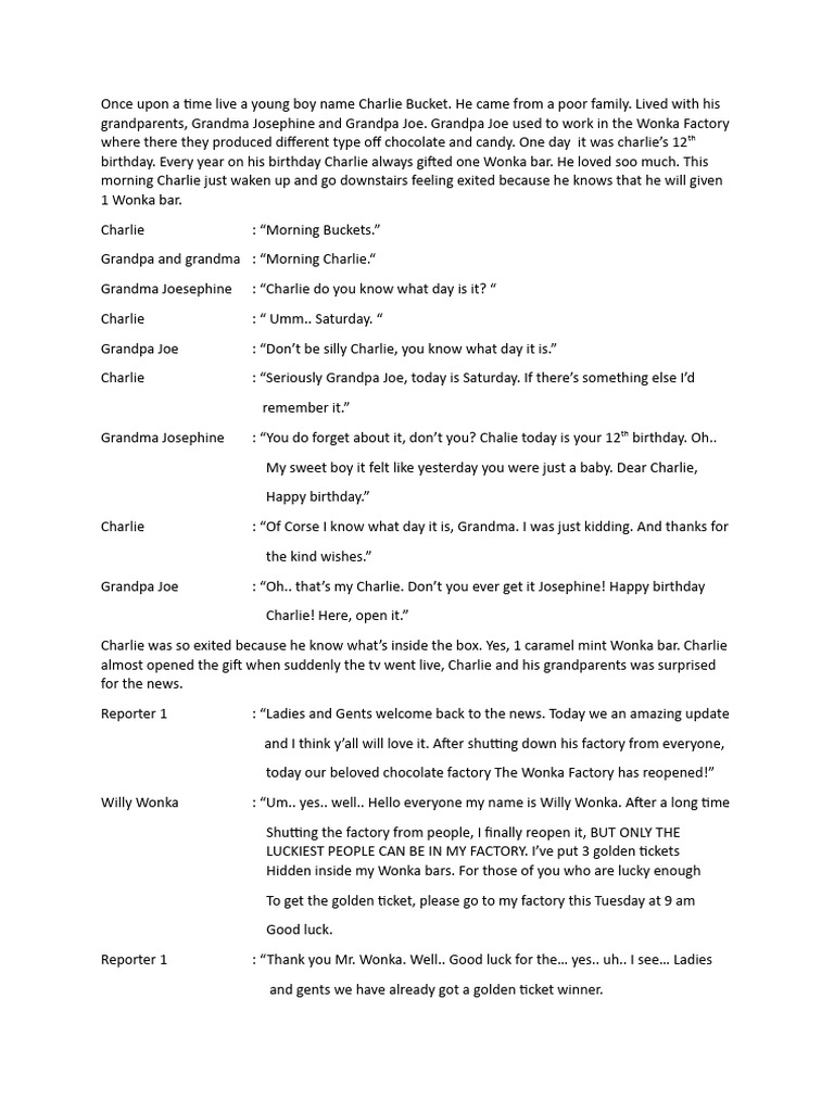 Drama Script Chocolate Factory | PDF