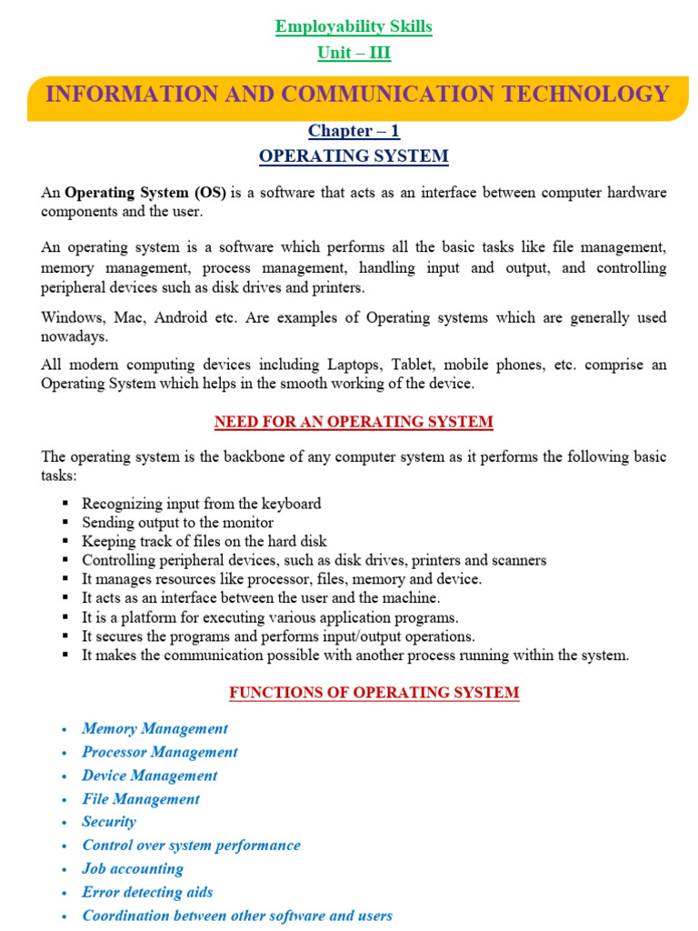 Employability Skills Unit - III ICT Skills | PDF | Operating System | Computer Virus