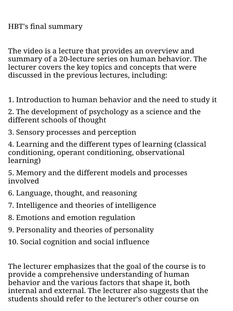 HBT Final Summary | PDF | Perception | Psychology