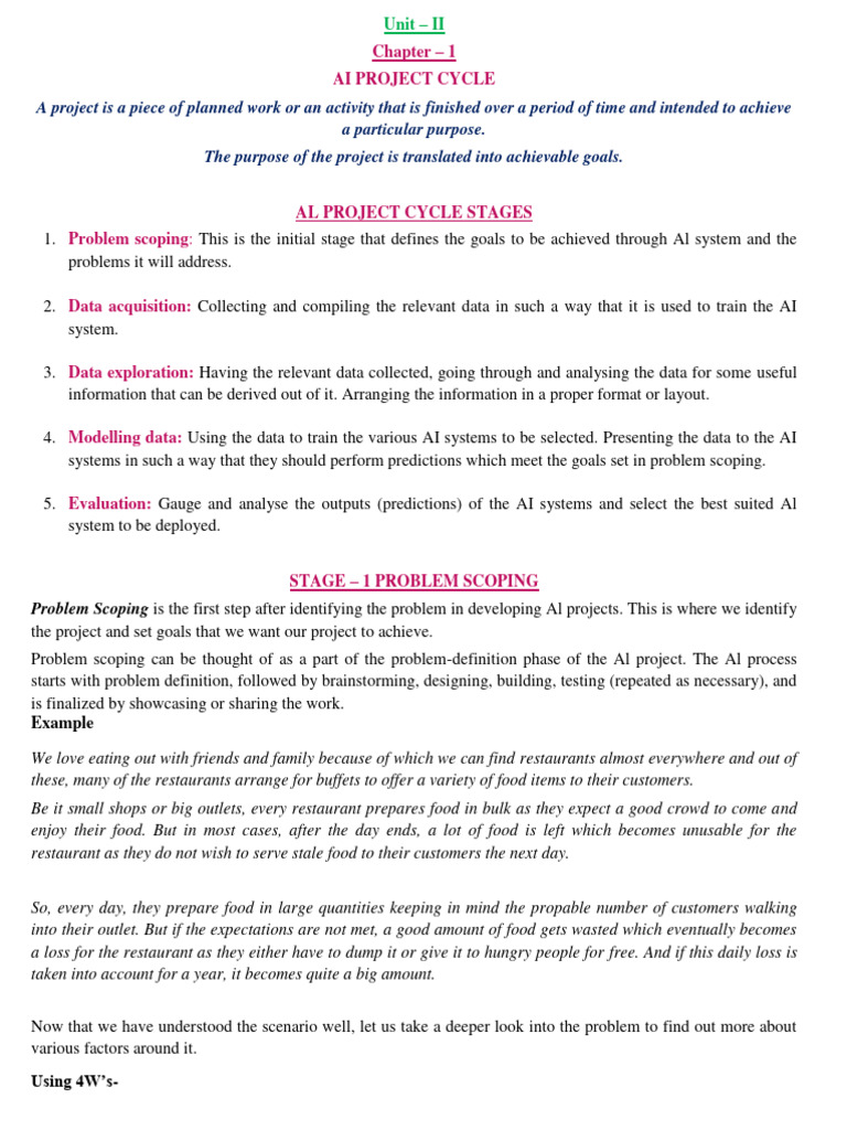 UNIT - II AI Project Cycle | PDF | Artificial Neural Network | Machine Learning