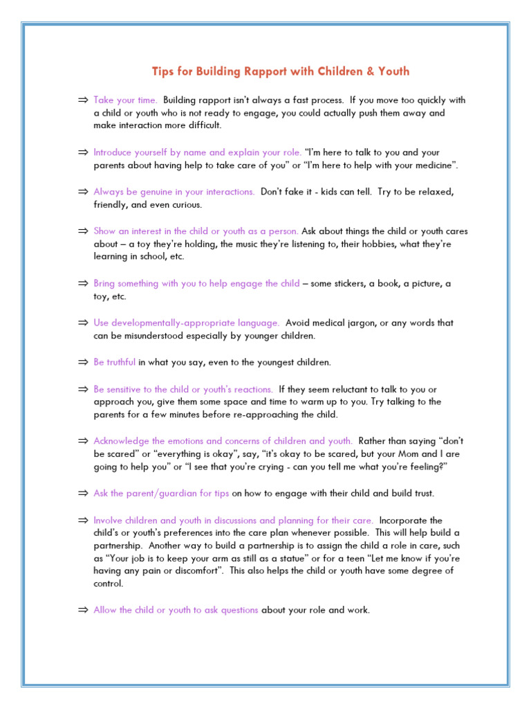 Tips For Building Rapport With Children & Youth | PDF | Medicine ...