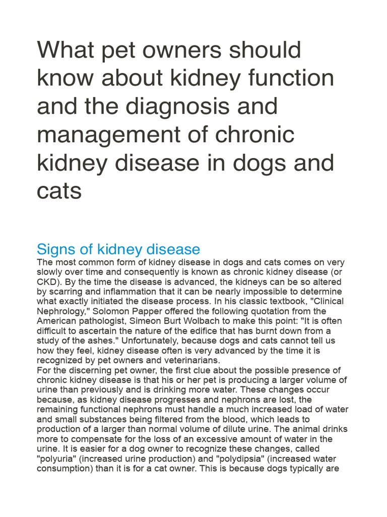 Pet Parent Guide To Kidney Disease | PDF | Chronic Kidney Disease | Kidney