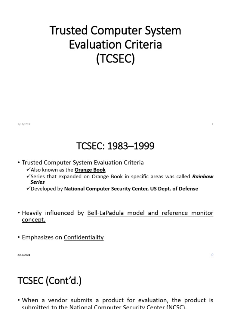 TCSEC | PDF | Security | Computer Security