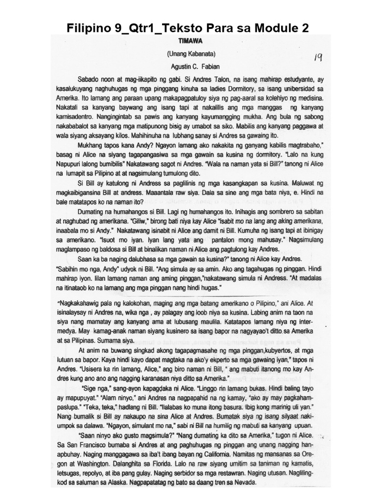 Filipino9 Qtr1 Mod 2 Teksto Timawa 935888160608297 | PDF | Computers