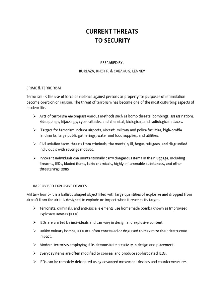 CURRENT-THREATS | PDF | Improvised Explosive Device | Biological Warfare