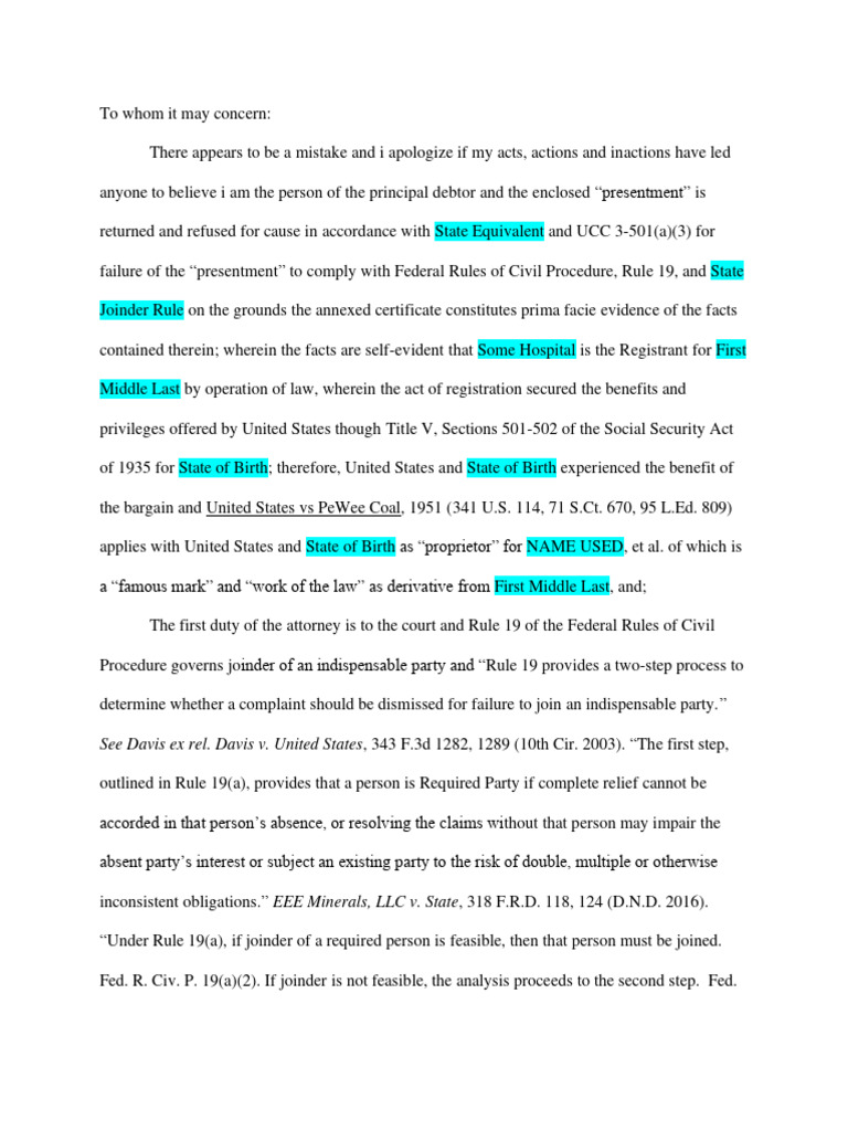 Legal Notice on Joinder and Liability | PDF | Government | Public Law