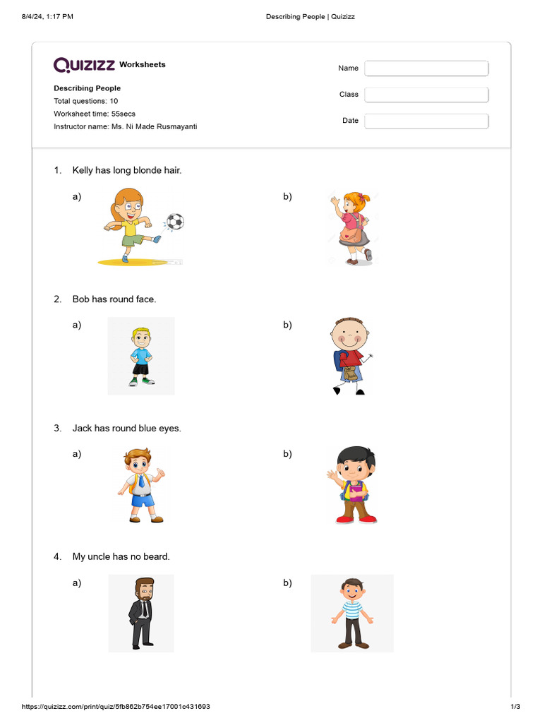 Describing People - Quizizz | PDF