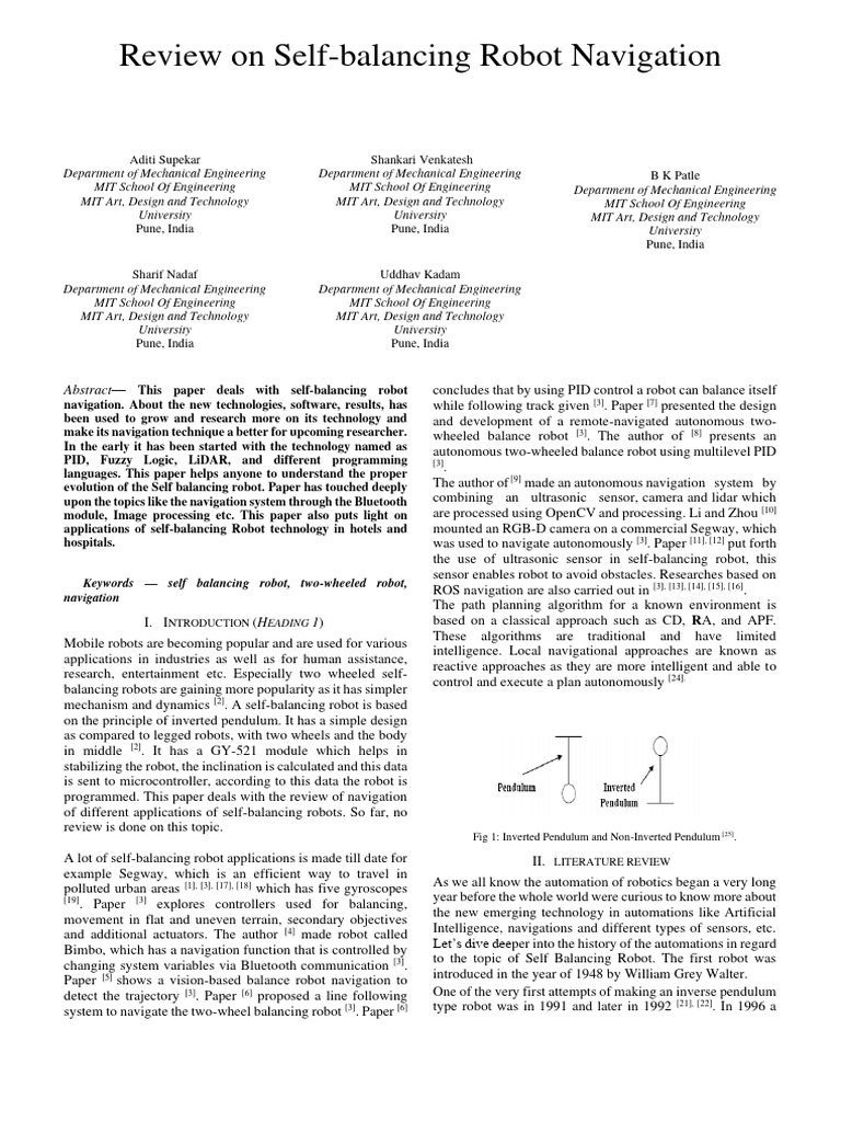 Self-Balancing Robot Navigation | PDF | Robot | Robotics