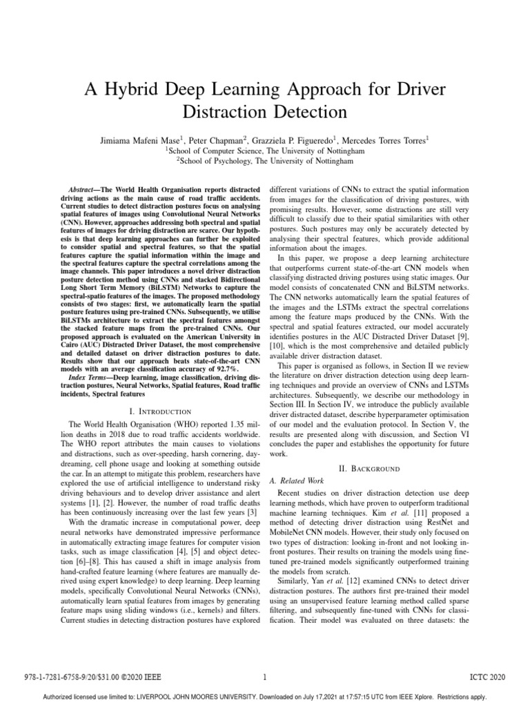 A Hybrid Deep Learning Approach For Driver Distraction Detection | PDF ...
