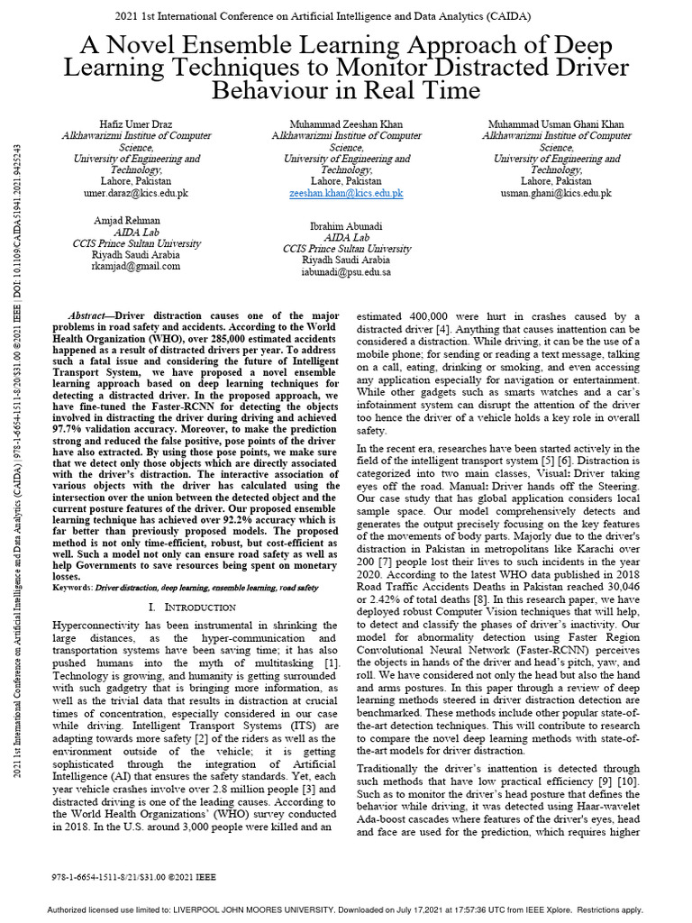 A Novel Ensemble Learning Approach Of Deep Learning Techniques To Monitor Distracted Driver