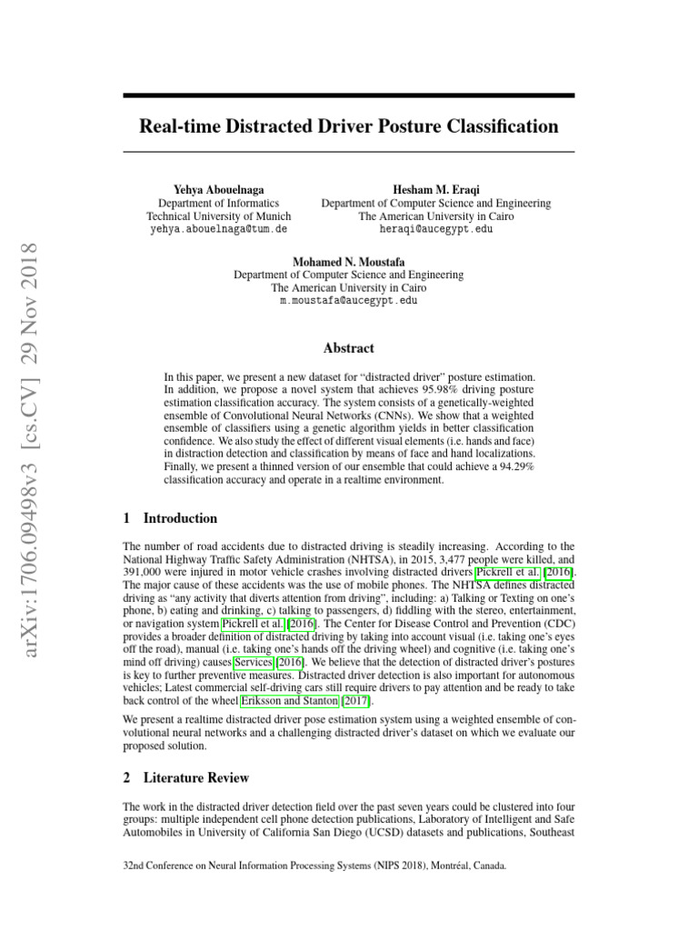 AUC-Real-time Distracted Driver Posture Classification | PDF | Artificial Neural Network ...