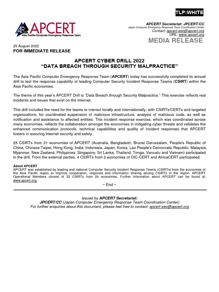 AP Cert Drill 2022 Press Release | PDF | Computer Security | Security