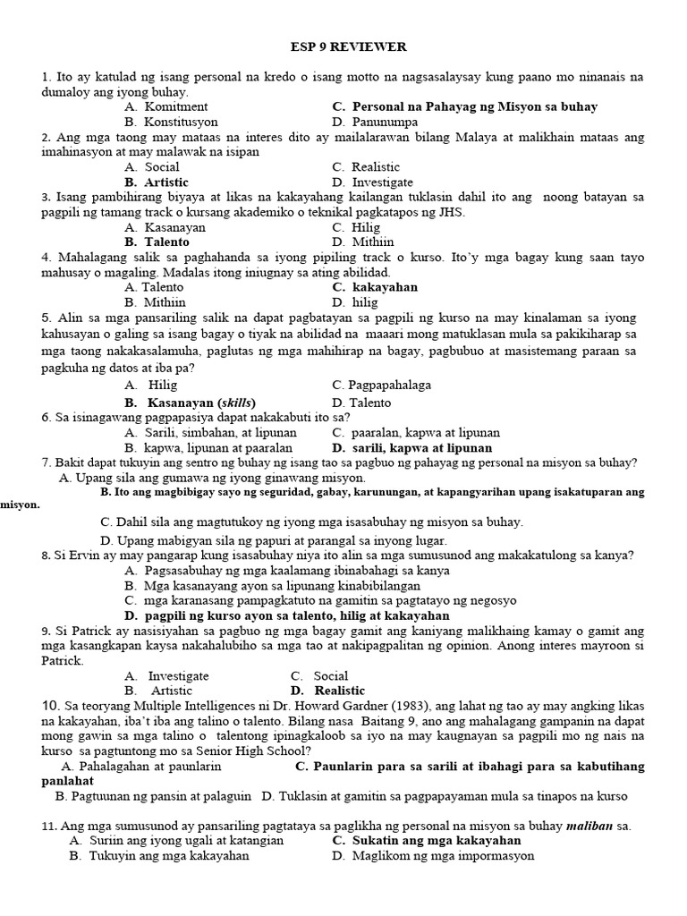 Q4 Esp 9 Reviewer | PDF