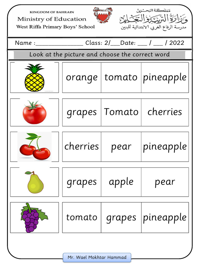 Fruit Vocabulary Worksheet | PDF