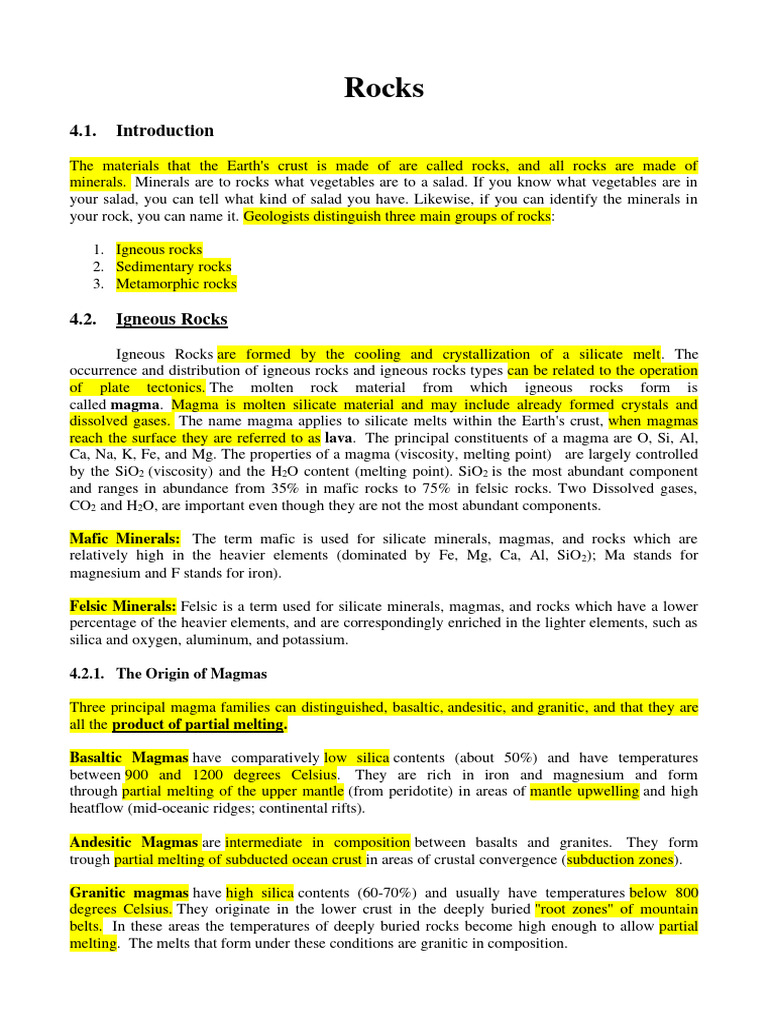 Chapter 4 - Rocks & Their Types | PDF | Magma | Igneous Rock