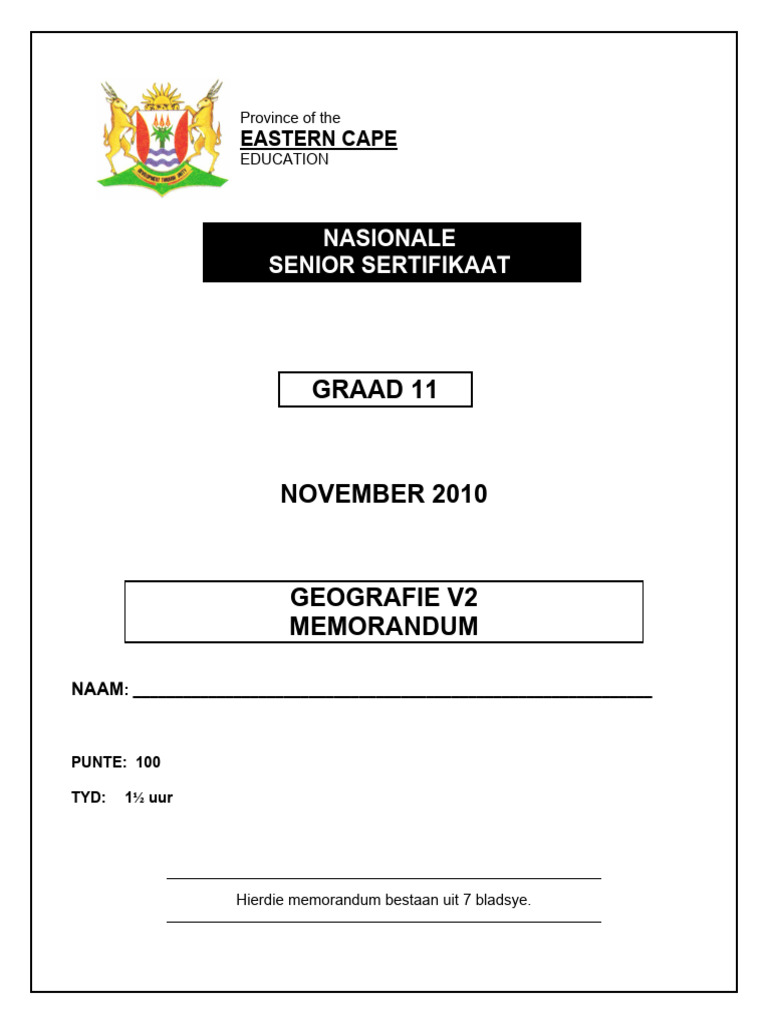 GEO P2 AFR Memo GR12 2010paarl | PDF